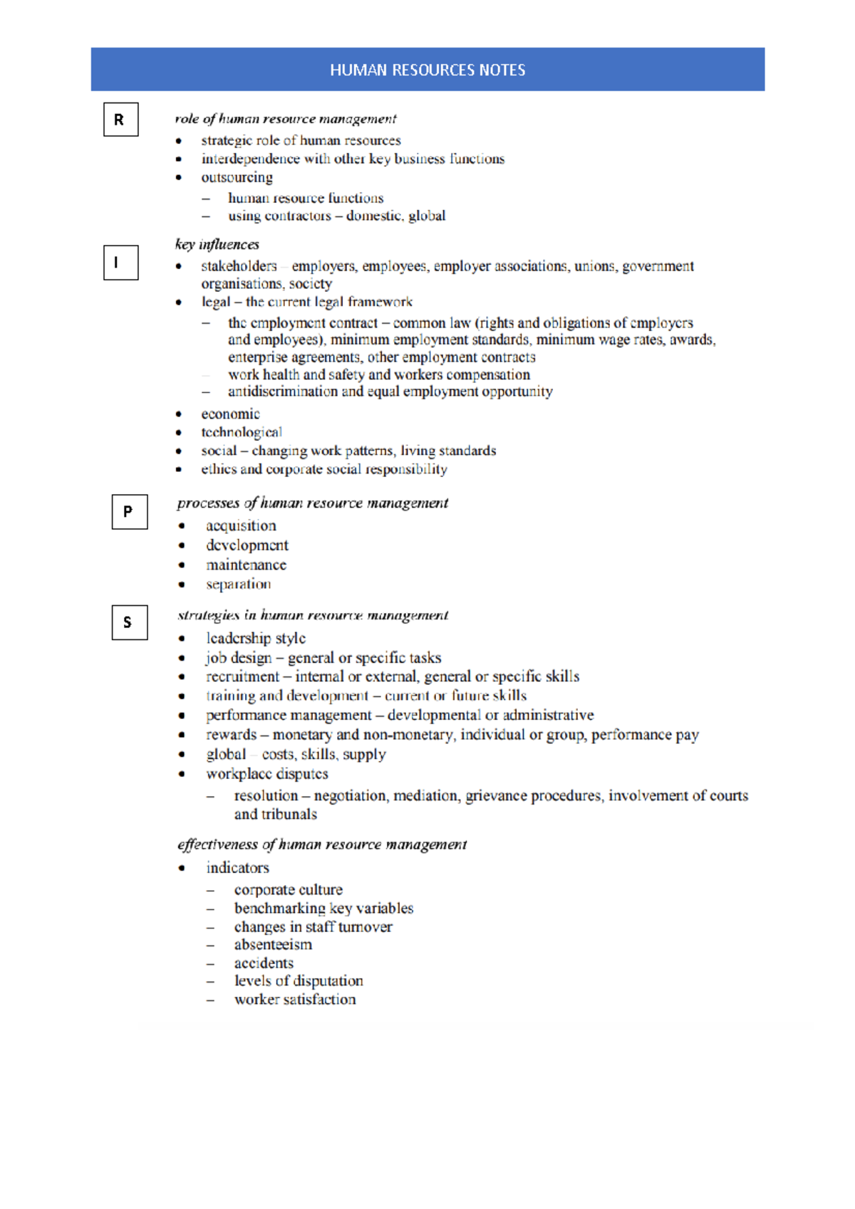 HR Notes - P S I R Human Resources Content Definition/Examples Role ...
