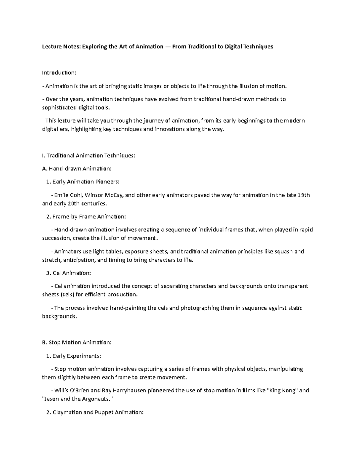 Lecture Notes: Exploring the Art of Animation — From Traditional to ...