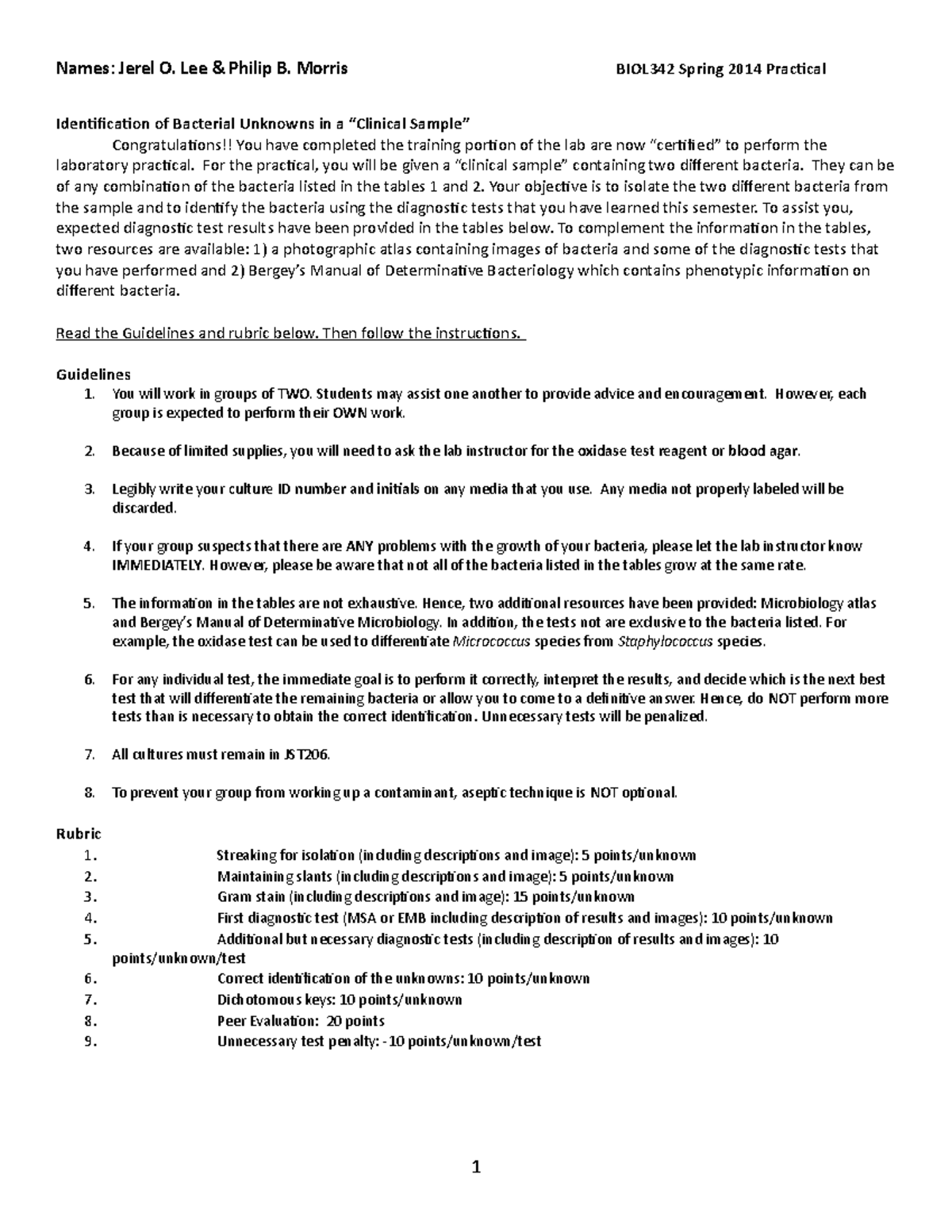 ID of bacterial unknown - Identification of Bacterial Unknowns in a ...