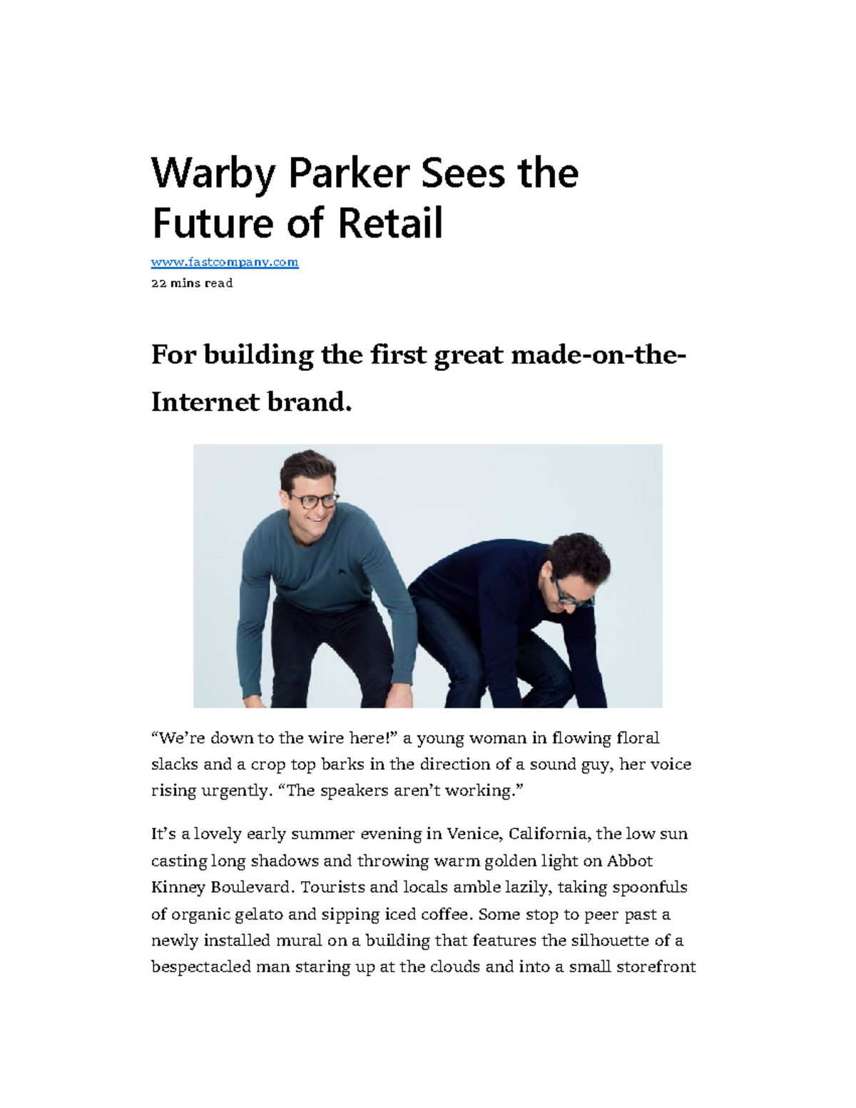 Warby Parker Case - Warby Parker Sees the Future of Retail fastcompany ...