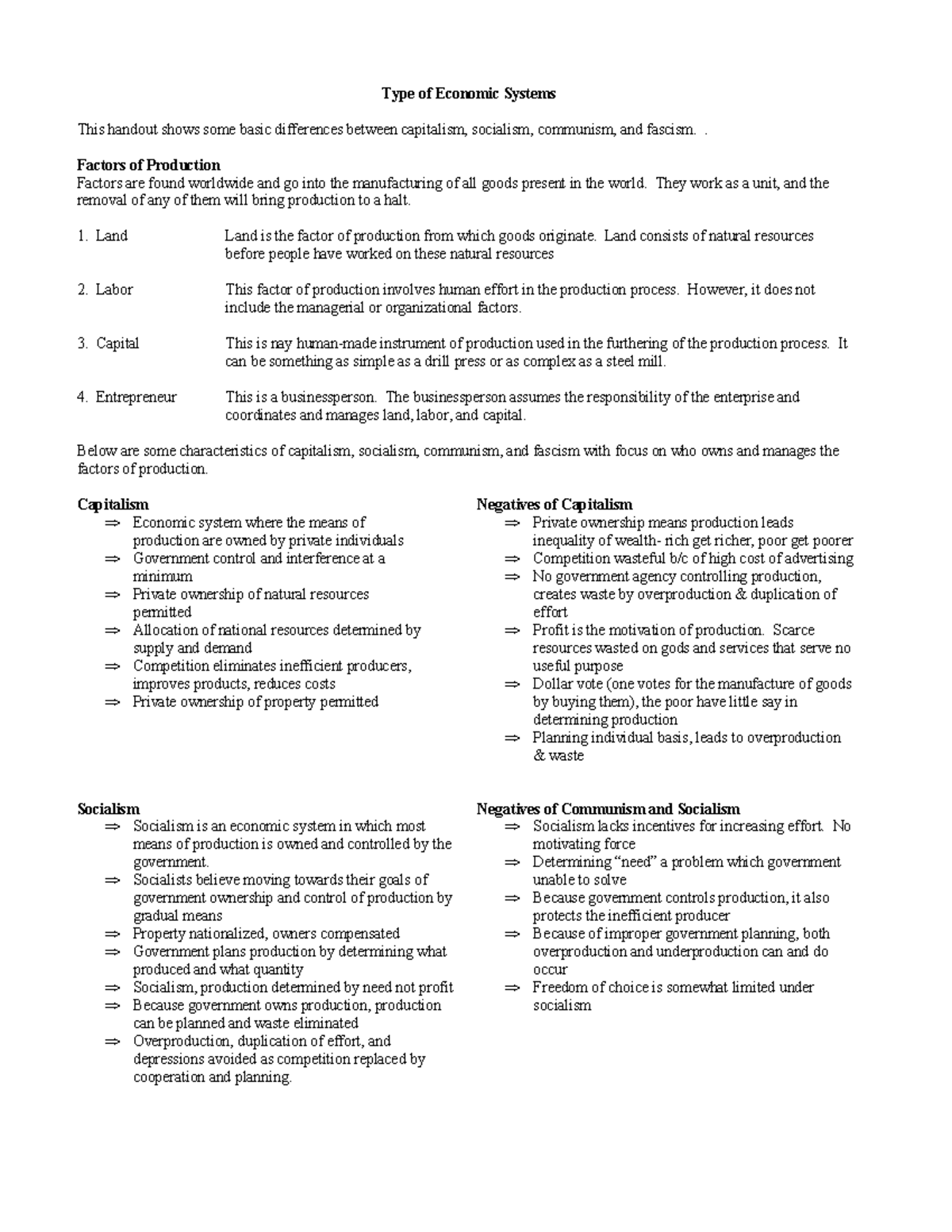 Economic Systems - Lecture notes 1 - Type of Economic Systems This ...