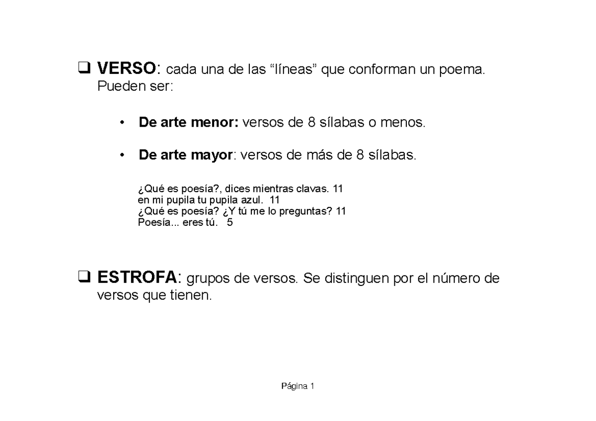 Métrica -Conceptos básicos - VERSO: cada una de las “líneas” que ...