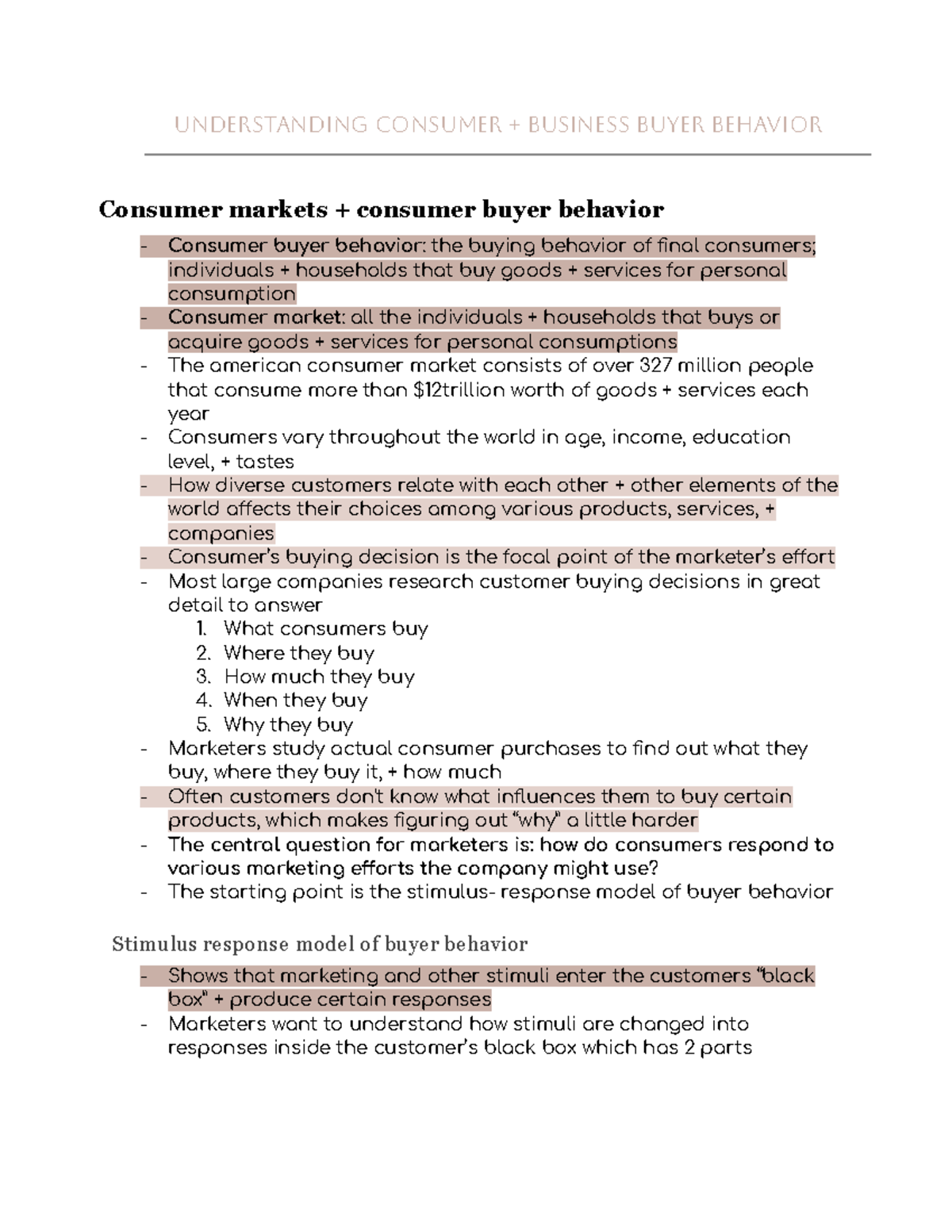 Chapter 5 notes - UNDERSTANDiNG CONSUMER + BUSiNESS BUYER BEHAViOR ...