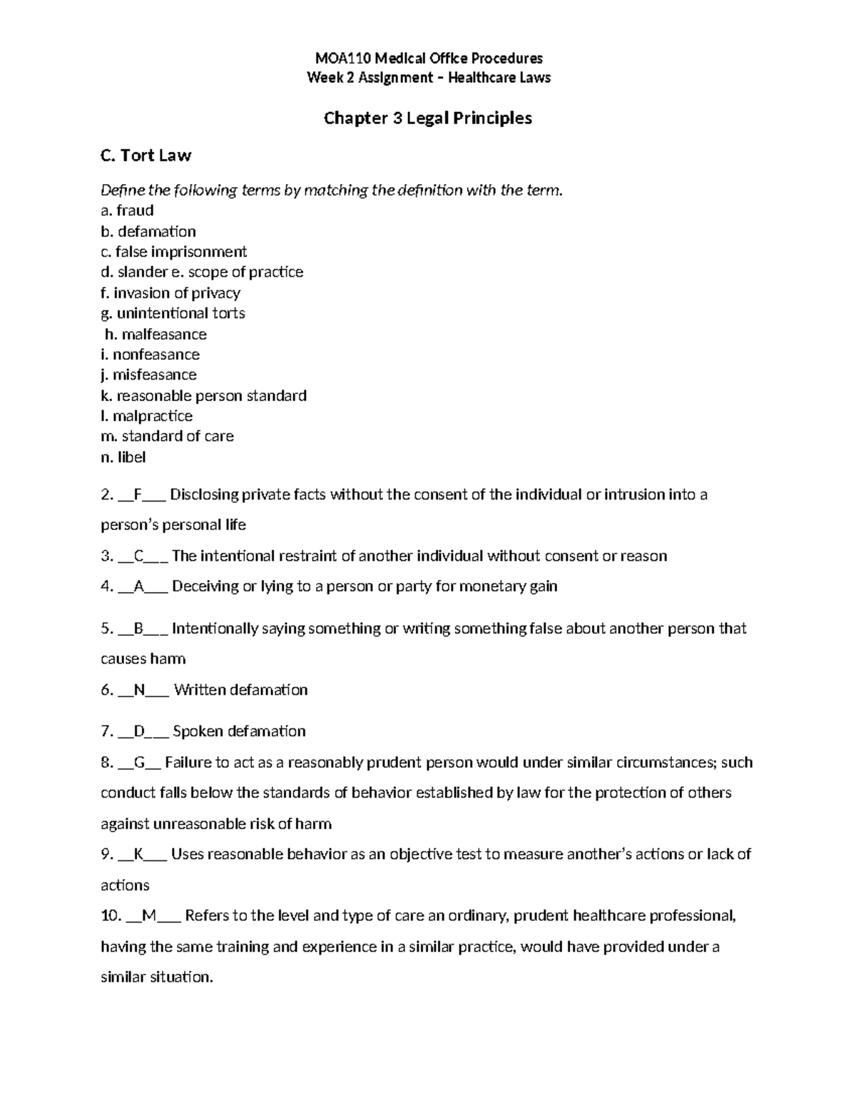 Week 2 Assignment Worksheet 15e 08 - Week 2 Assignment – Healthcare ...