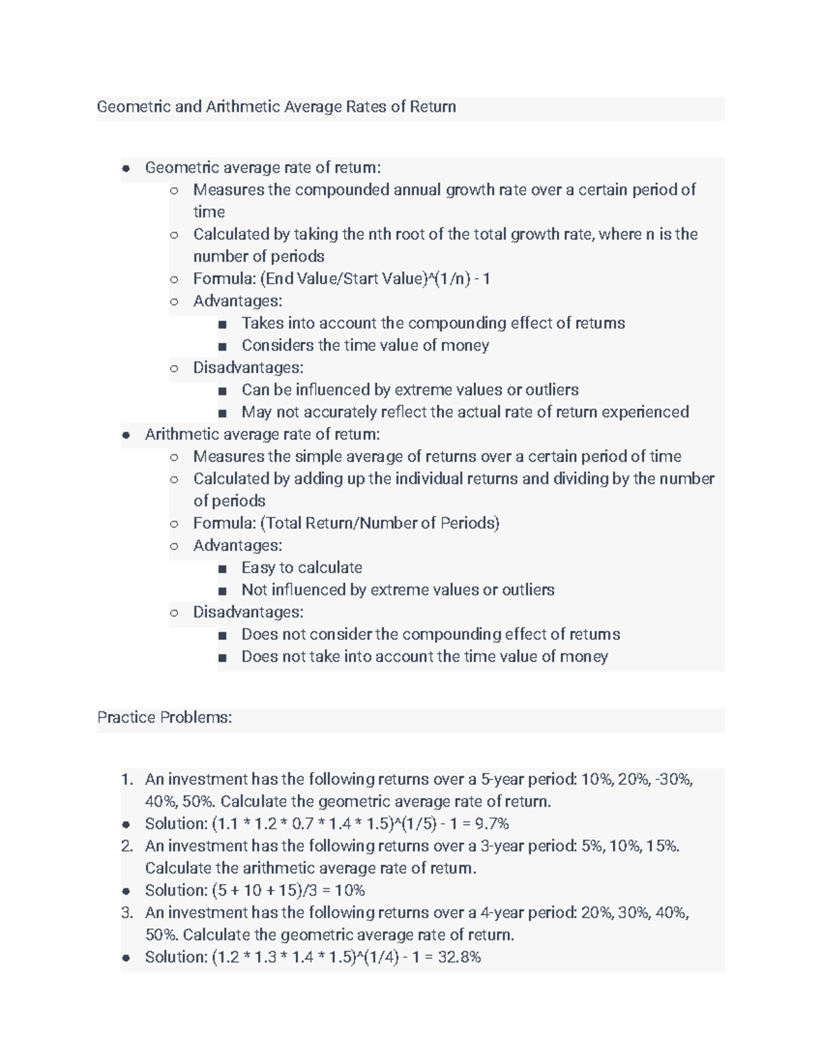 Chapter 7 - Geometric and Arithmetic Returns - Geometric and Arithmetic ...
