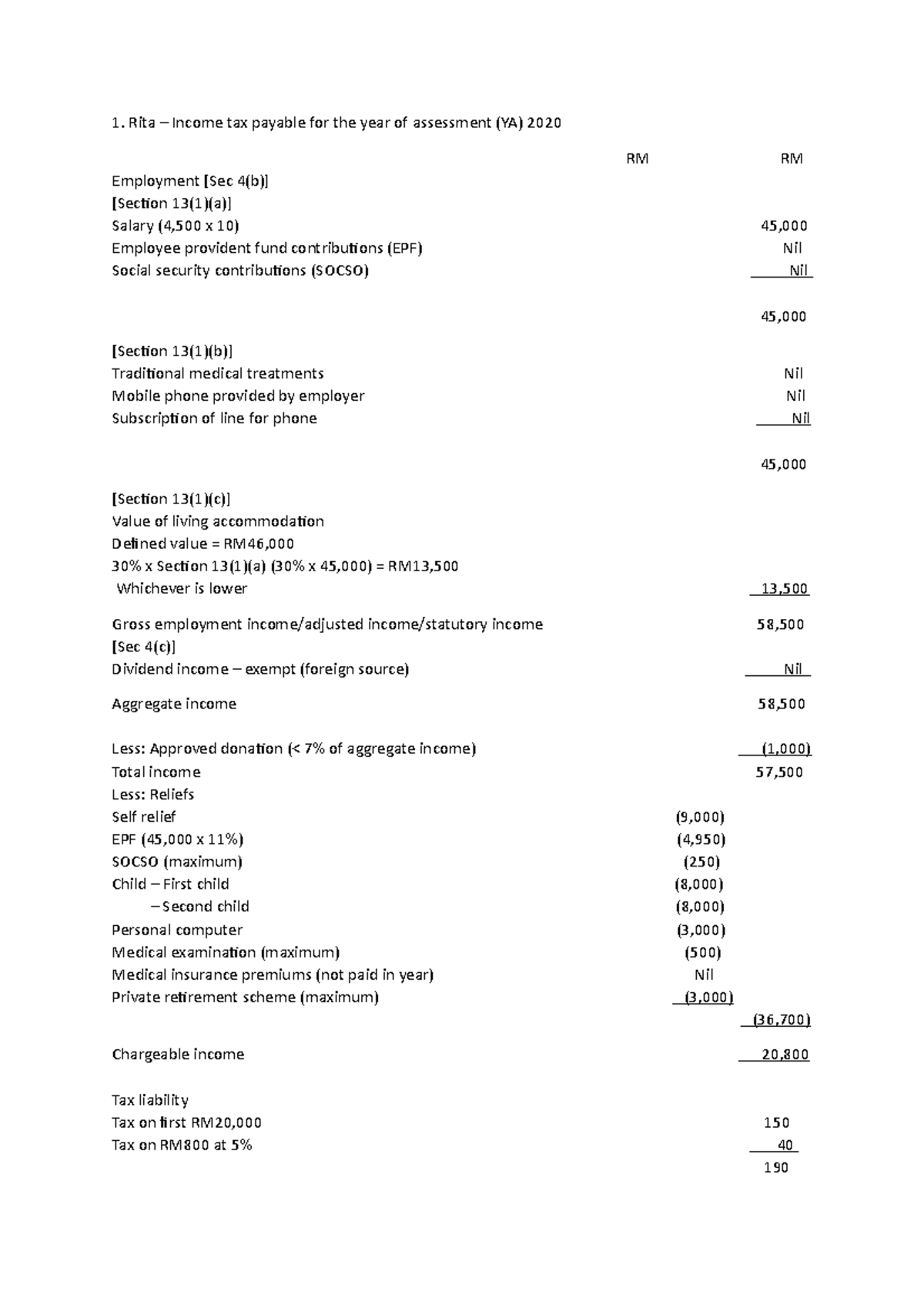 Tax tutorial 5 complete - Rita – Income tax payable for the year of ...