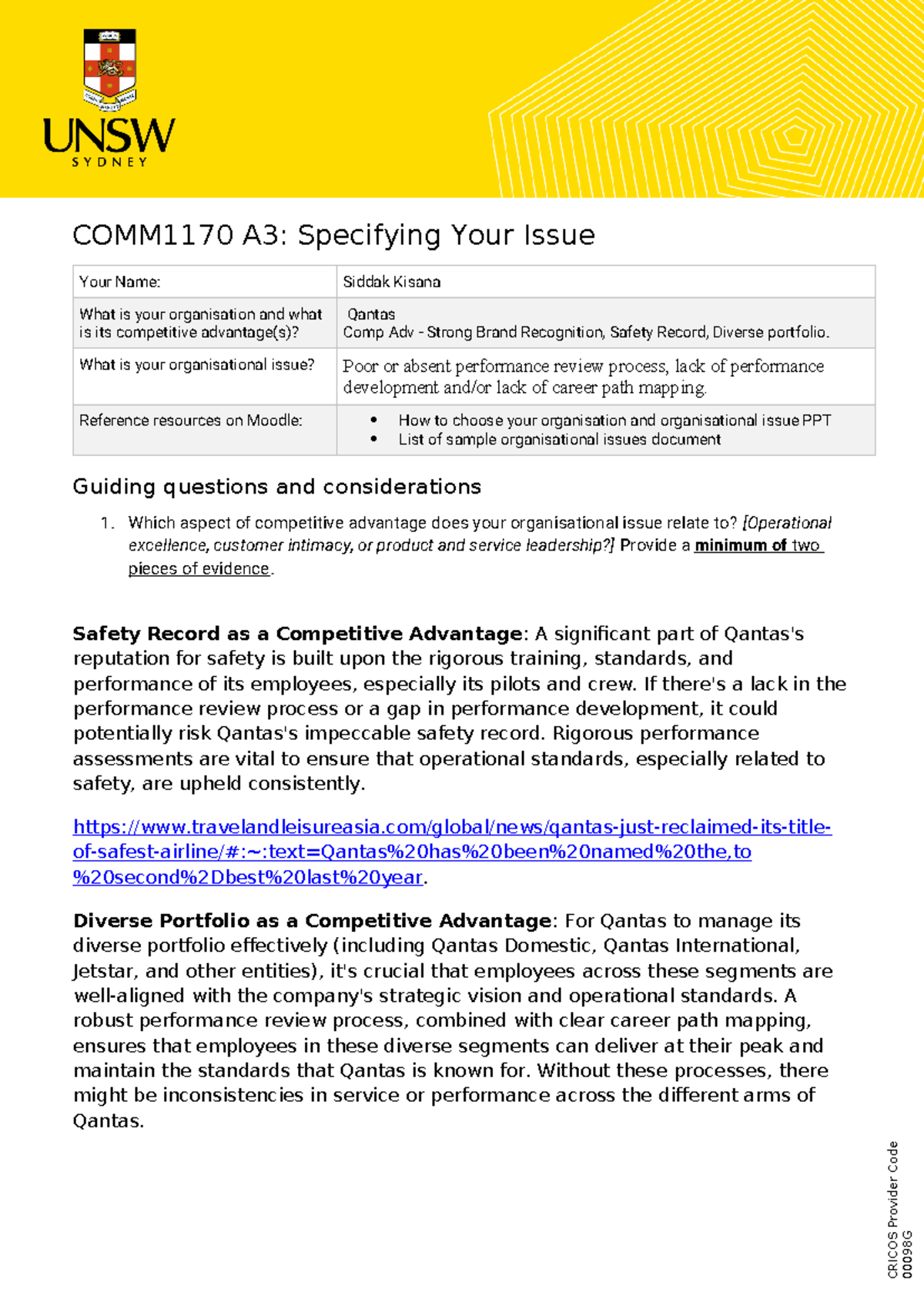 COMM1170-2023T3-W3-Tutorial Worksheet 3 (Artefact 3b) - Specifying your organisational issue ...
