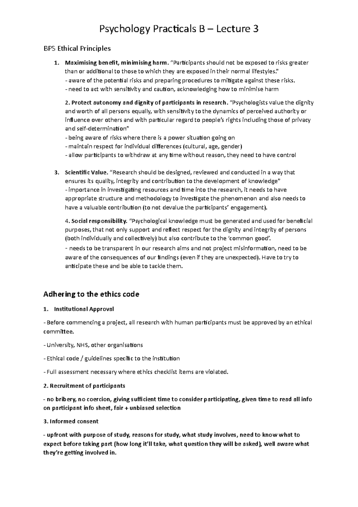 Lecture 3 - Ethics and Risk Assessment - Psychology Practicals B ...