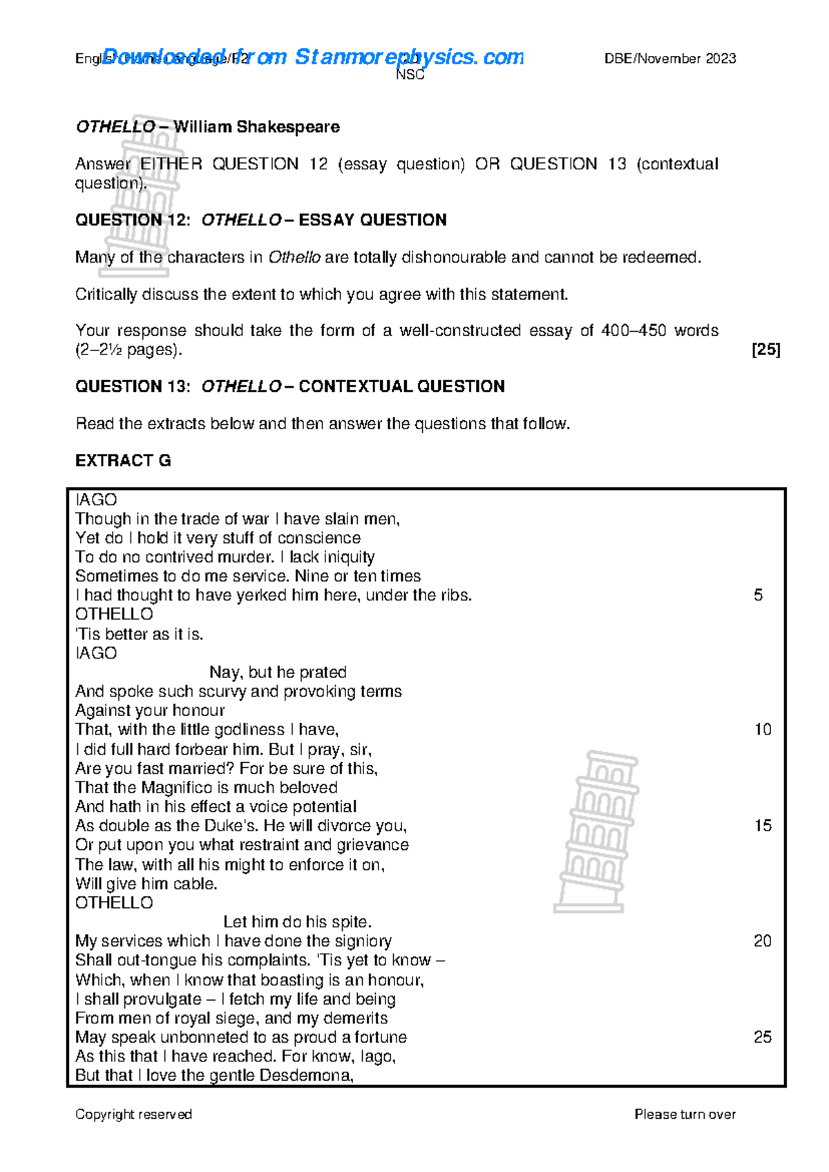 2023 NOV- Othello Questions - English Home Language/P2 20 DBE/November ...