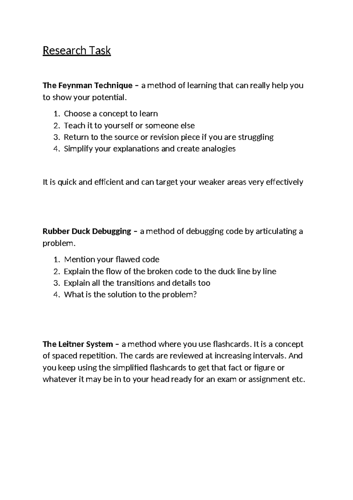 Research Task - Research Task The Feynman Technique – a method of learning that can really help ...