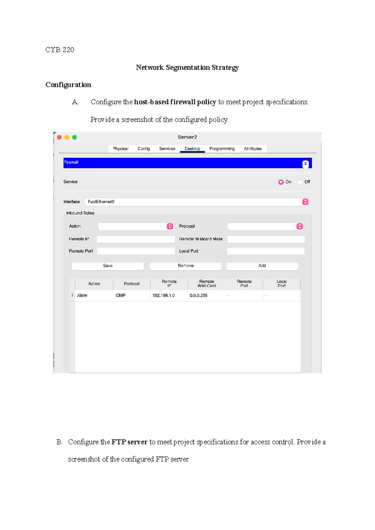 CYB 220 Project Two - CYB 220 Network Segmentation Strategy ...