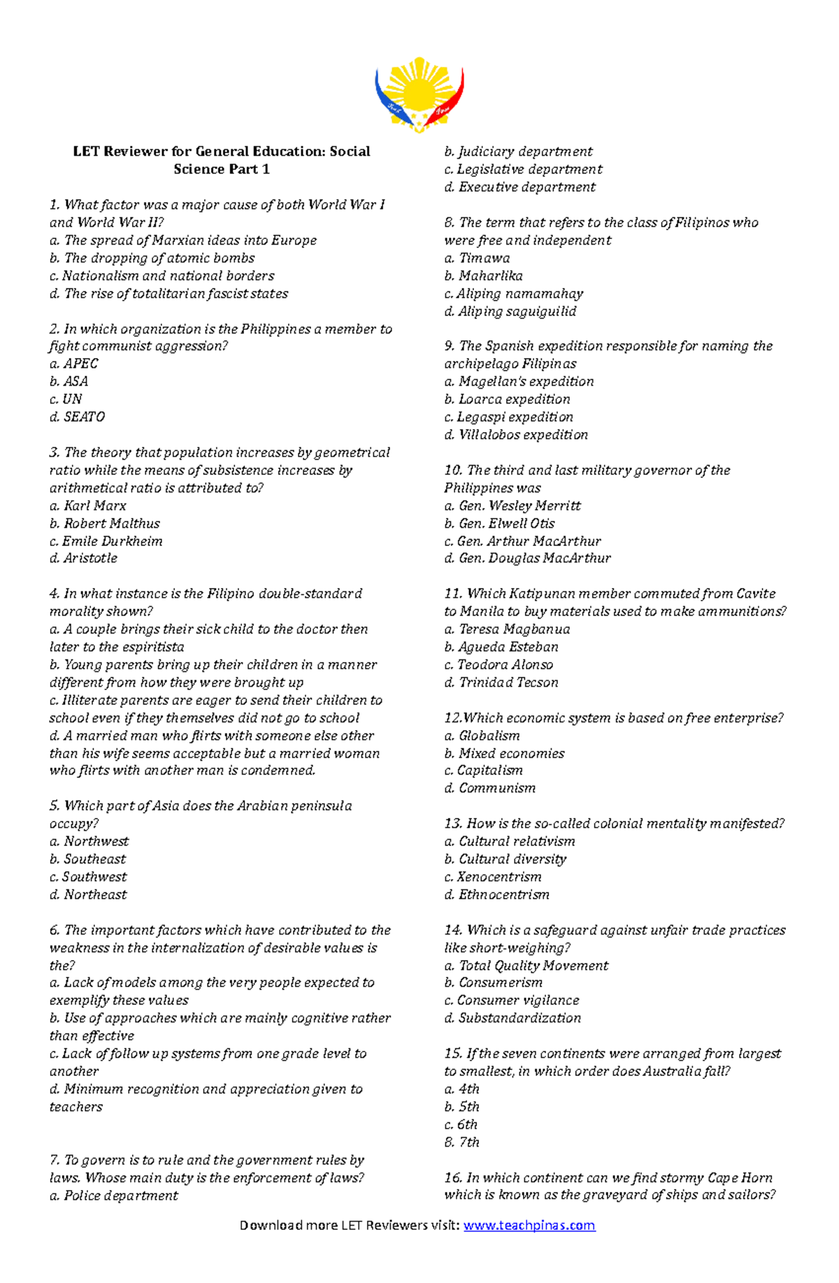 Social Science (www - FOR REVIEWING PURPOSES - LET Reviewer for General ...