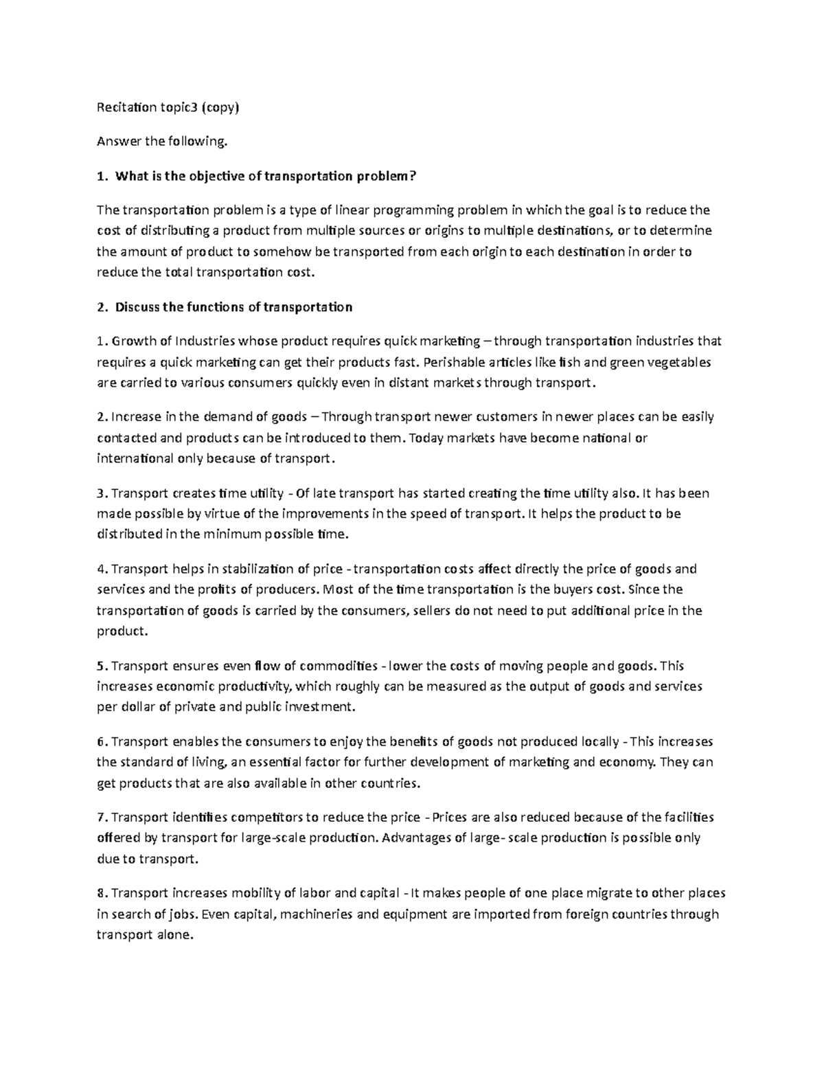 Transportation - Questions about transportaion and its importance and ...