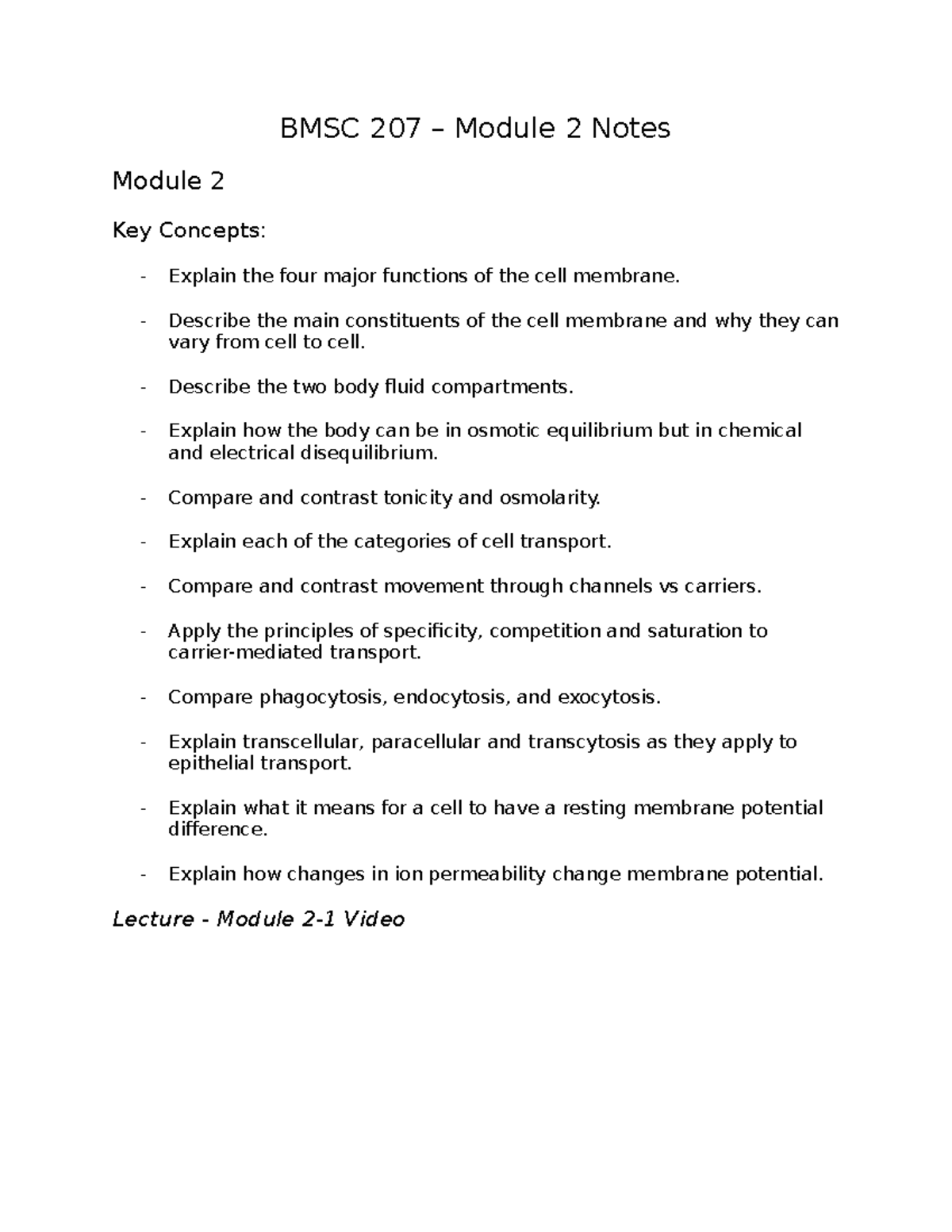 Module 2 - Notes - BMSC 207 – Module 2 Notes Module 2 Key Concepts ...