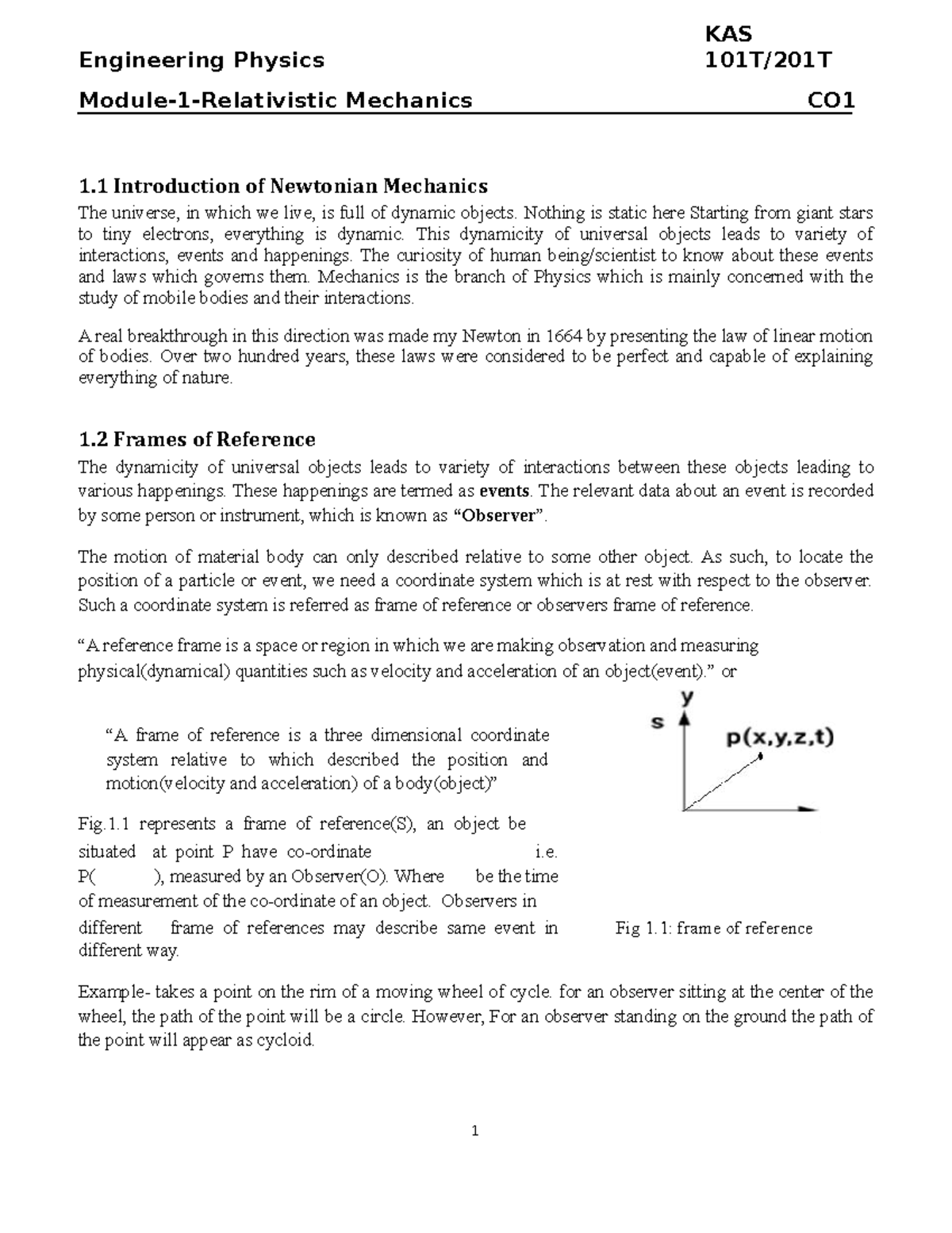 Module 1 Relativistic Mechanics - Engineering Physics 101T/201T Module-1-Relativistic Mechanics ...