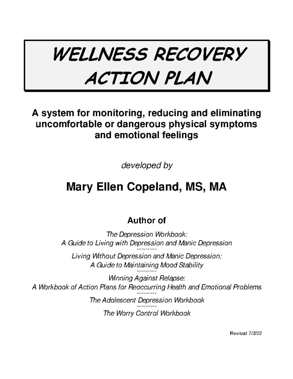 WRAPworkbook-adults - CHCCSL001 - WELLNESS RECOVERY ACTION PLAN A ...