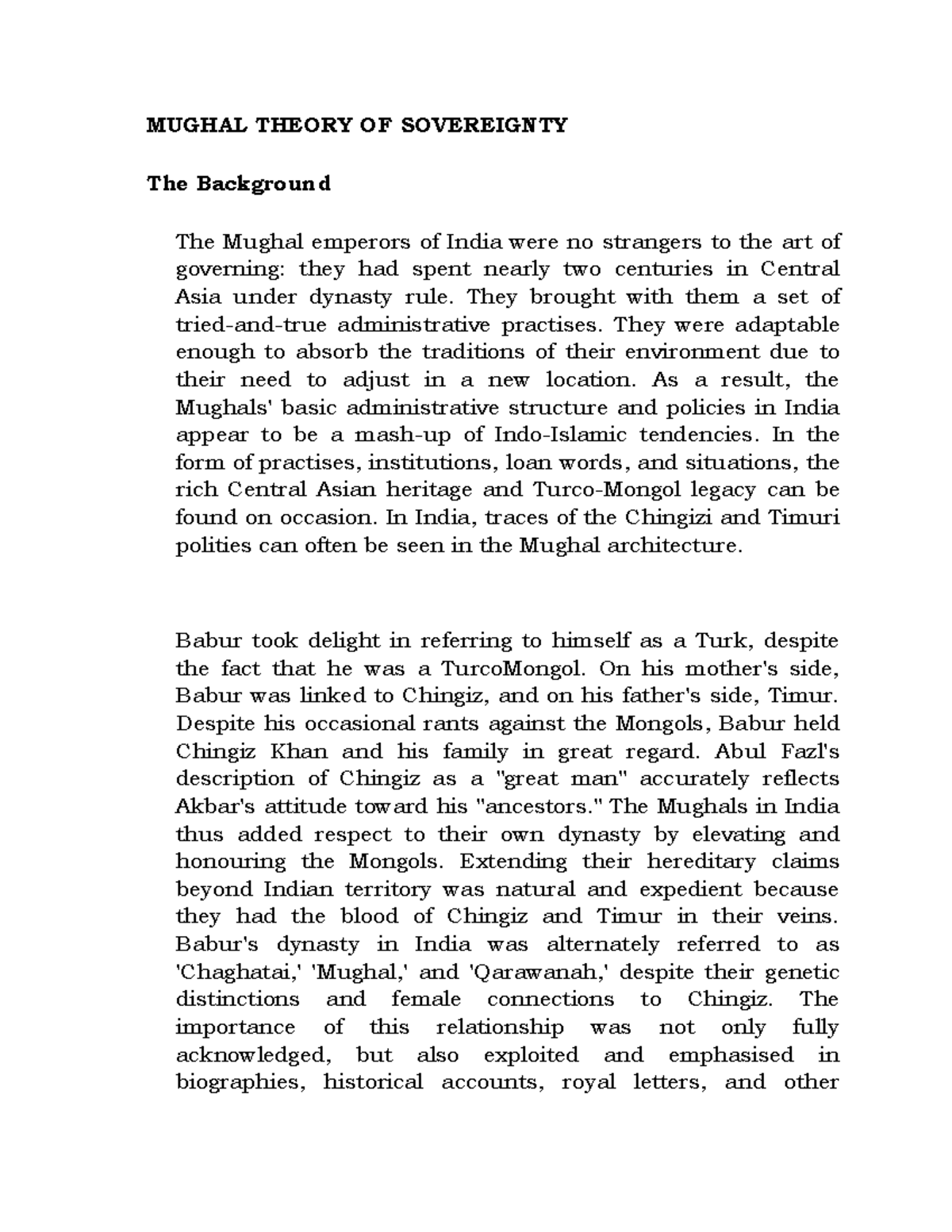 Mughal Theory OF Sovereignty - MUGHAL THEORY OF SOVEREIGNTY The ...