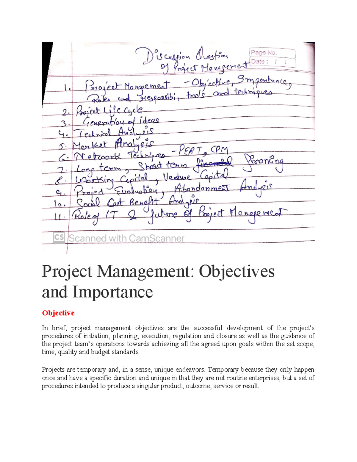 UNIT 1 - notes on pm which will help everyone! - Project Management ...