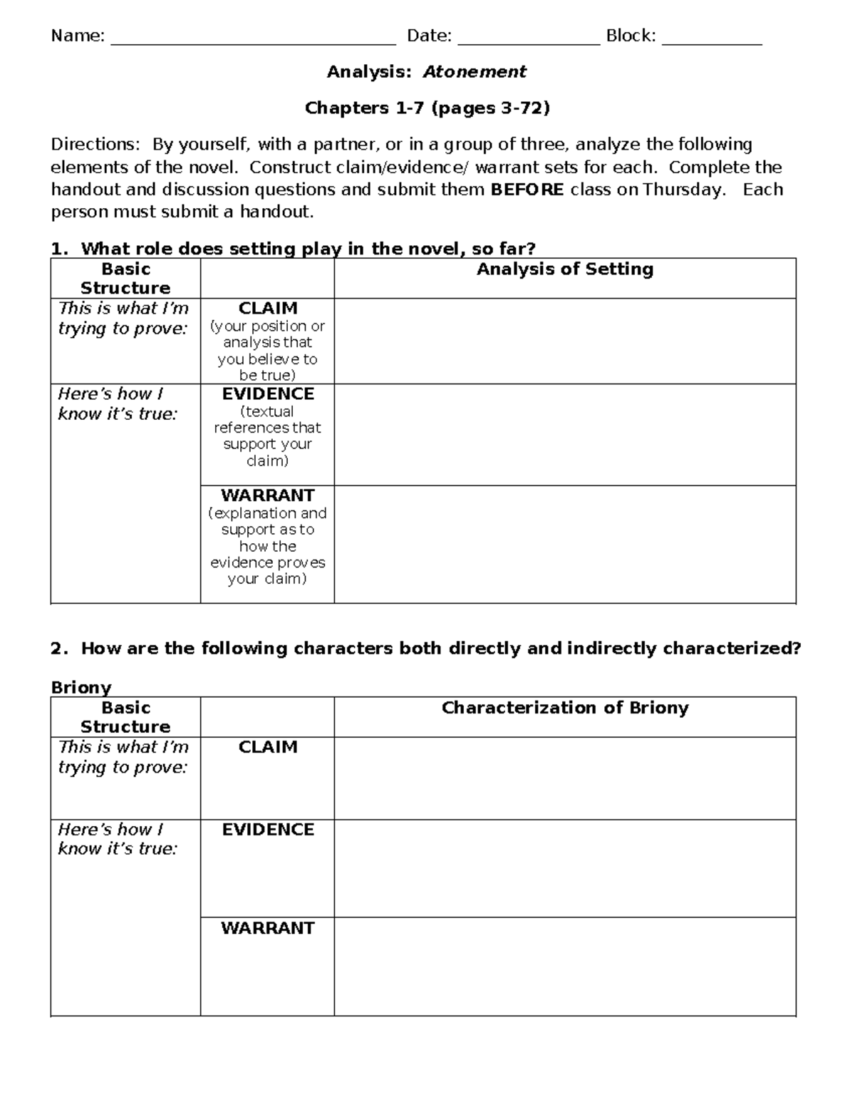 Atonement Claim, Evidence, Warrant 1-72 - Name ...