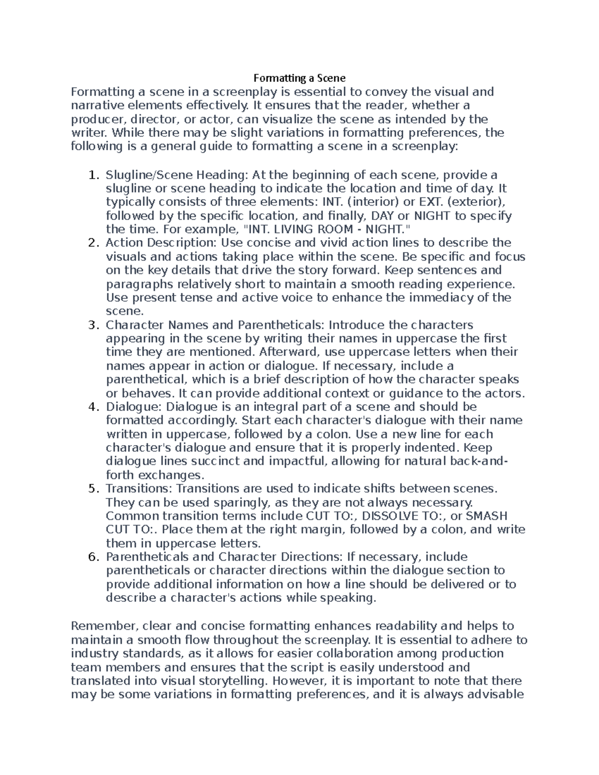 Formatting a Scene - Formatting a Scene Formatting a scene in a ...