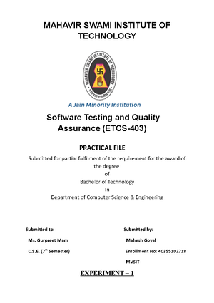 STQA Complete LAB Mannual - LAB MANUAL OF SOFTWARE TESTING AND QUALITY ...