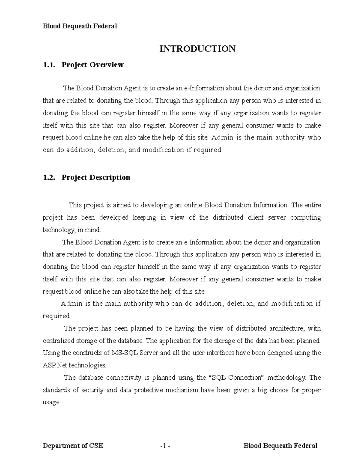 Online Blood Donation management System - INTRODUCTION 1. Project ...