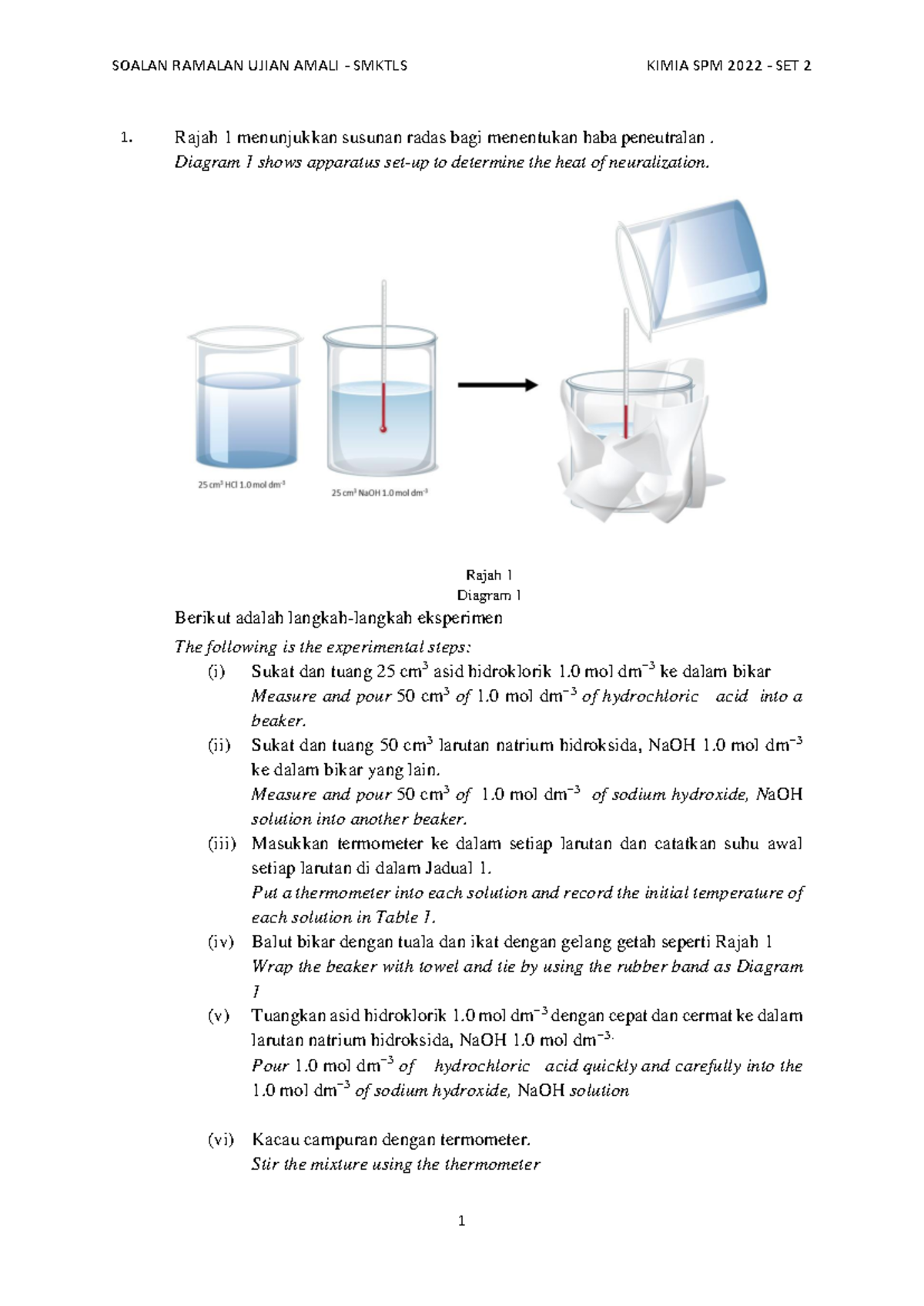 Ramalan Amali Kimia SPM 2022 - Rajah 1 menunjukkan susunan radas bagi ...