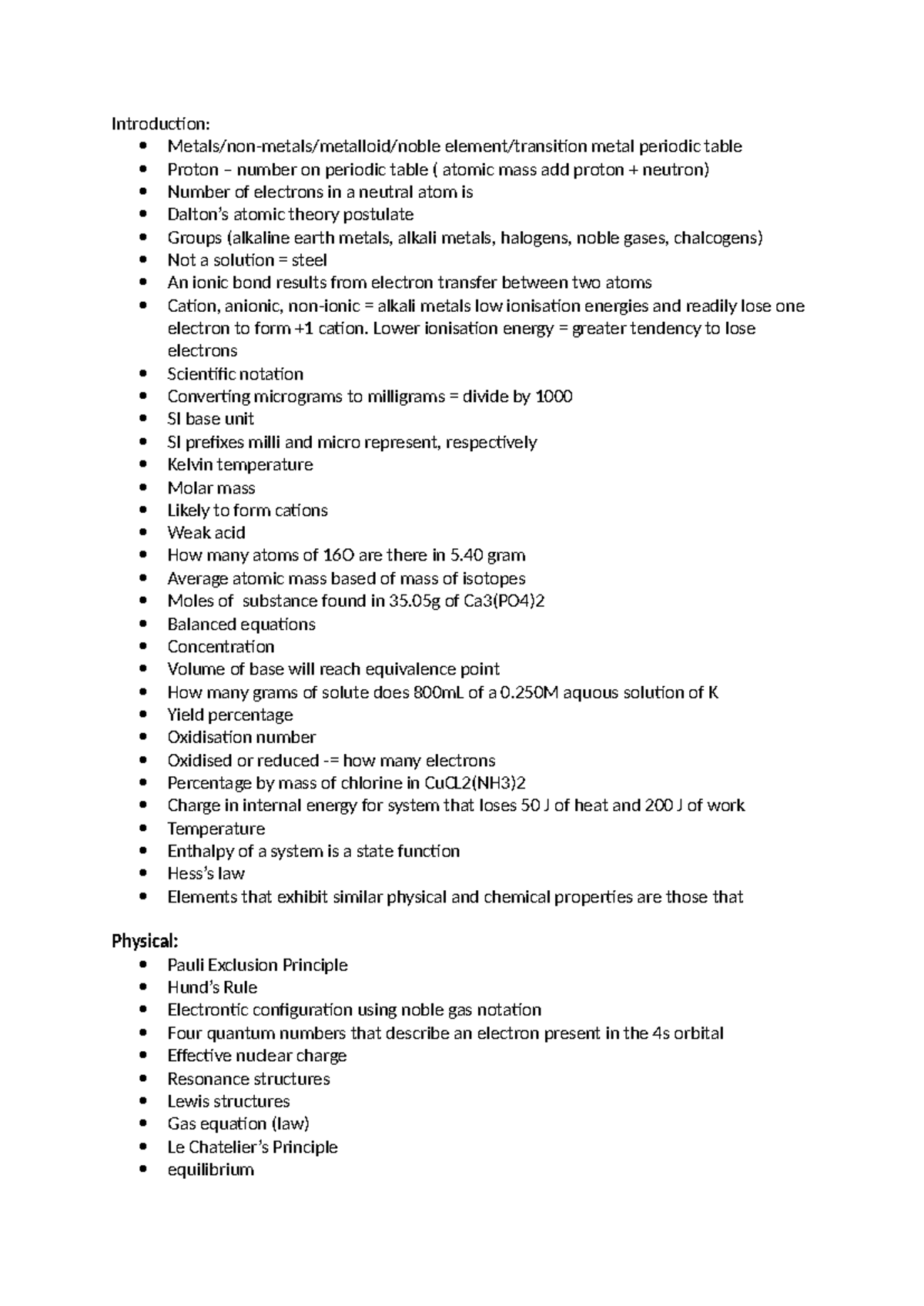 Put on cheat sheet - notes - Introduction: Metals/non-metals/metalloid ...