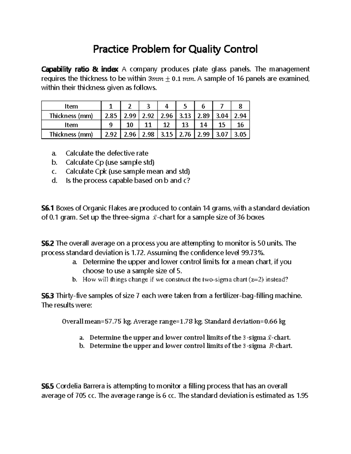 [Practice Problems] Quality control (updated) - Practice Problem for ...