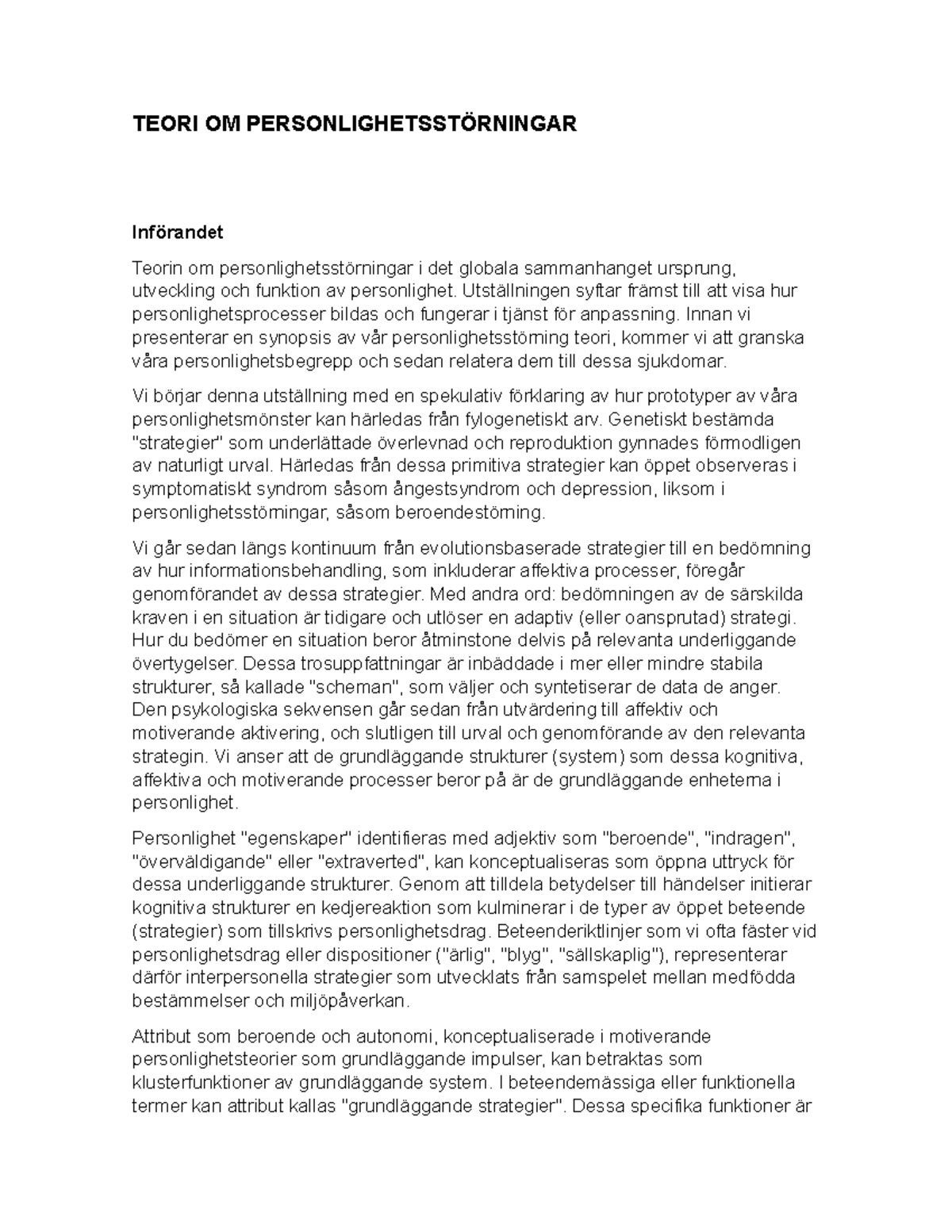 teori om personlighetsstörningar - TEORI OM PERSONLIGHETSSTÖRNINGAR ...