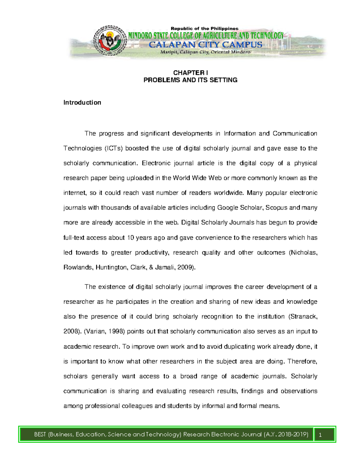 Full Text - Parts of Capstone Project - CHAPTER I PROBLEMS AND ITS ...