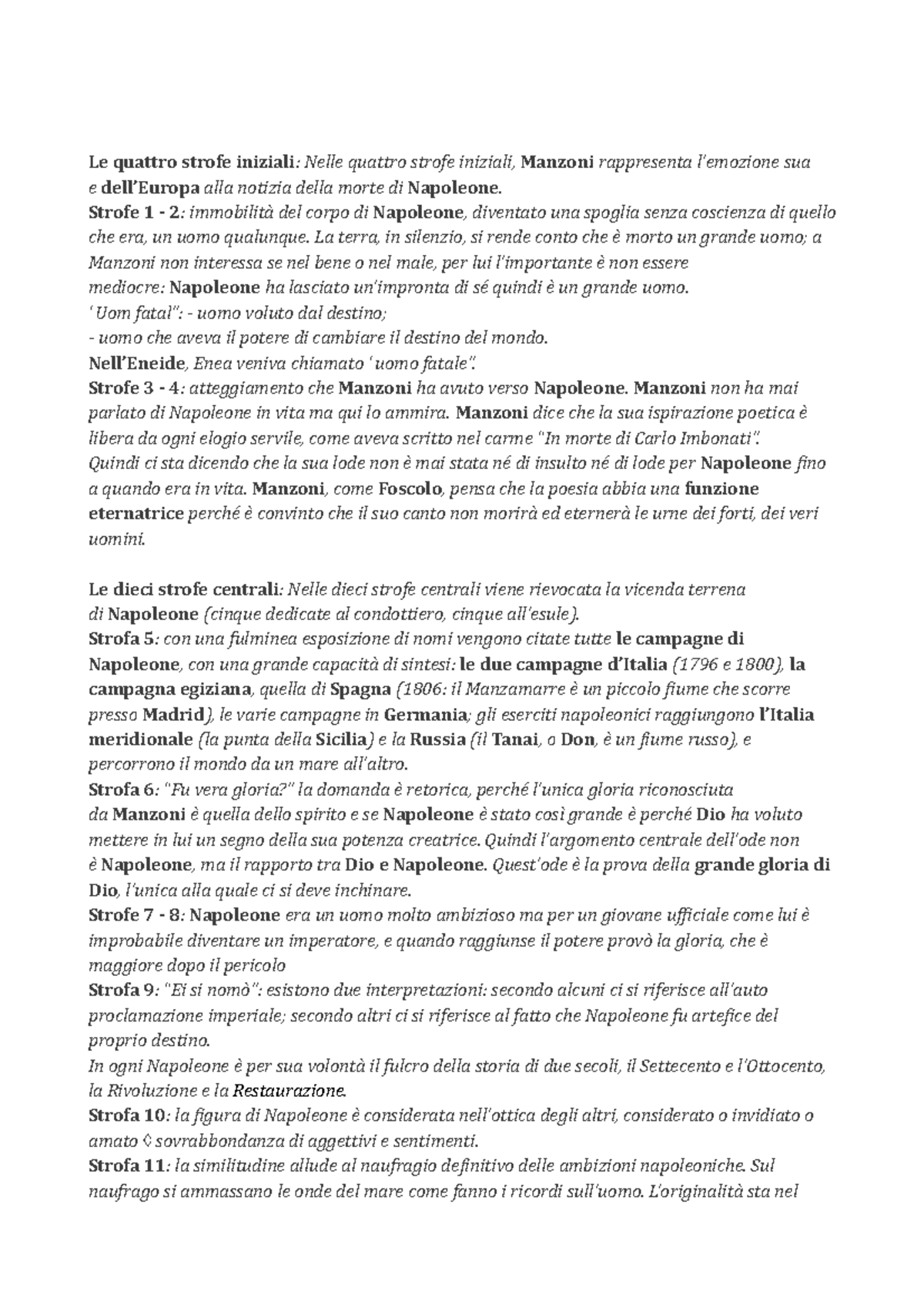 5 maggio Manzoni - Le quattro strofe iniziali : Nelle quattro strofe ...