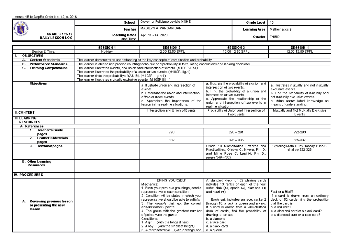 Union - math - Annex 1B to DepEd Order No. 42, s. 2016 GRADES 1 to 12 ...