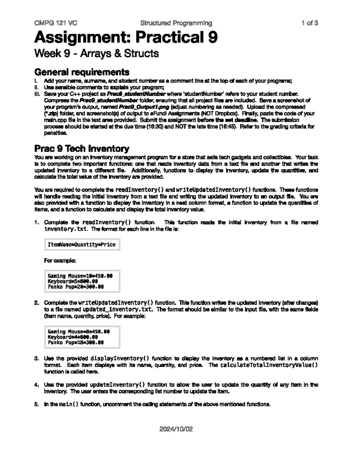 Assignment 9 - awesome - CMPG 121 VC Structured Programming 1 of 3 Assignment: Practical 9 Week ...
