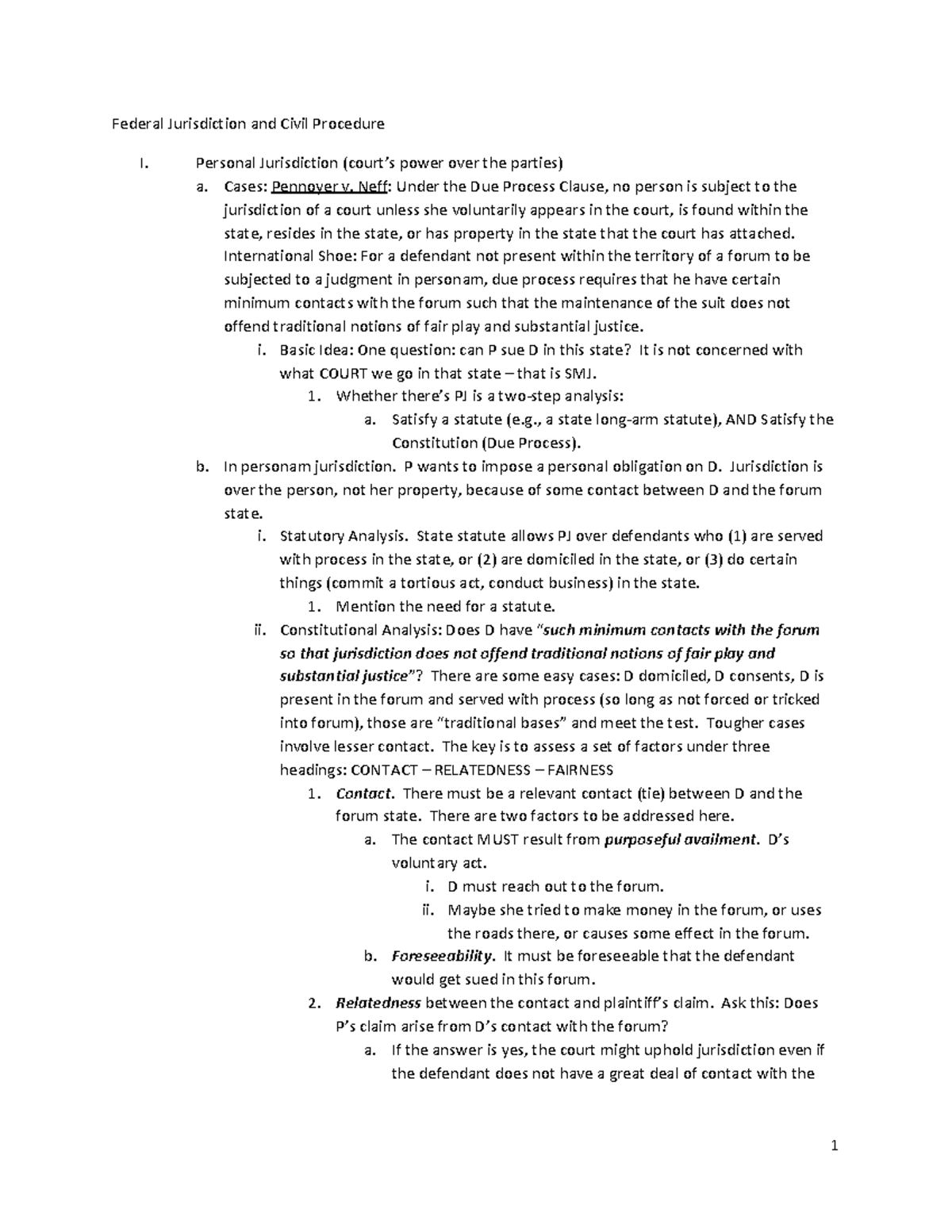 Civil Procedure Outline-2 - Federal Jurisdiction and Civil Procedure I ...