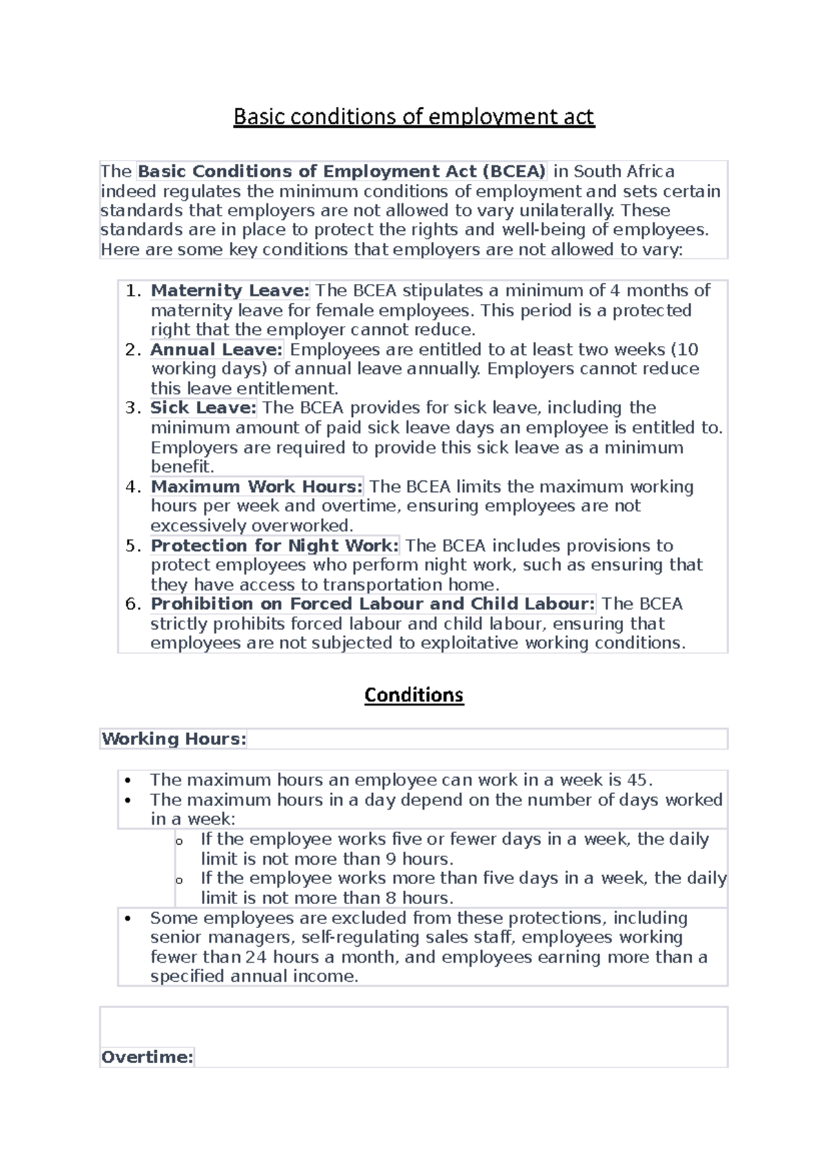 Basic conditions of employment act - These standards are in place to ...