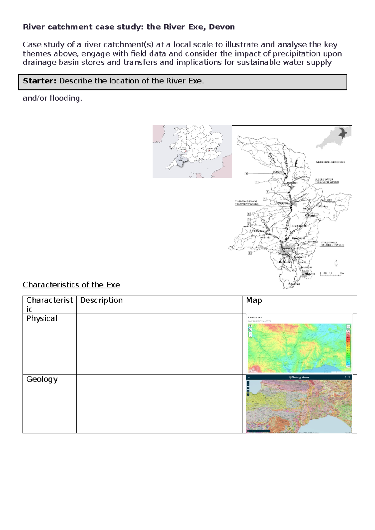 River exe - River catchment case study: the River Exe, Devon Case study ...