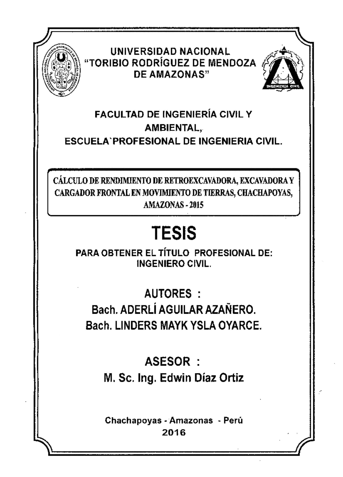 CALCULO DE RENDIMIENTO DE RETROEXCAVADORA, EXCAVADORA Y CARGADOR ...