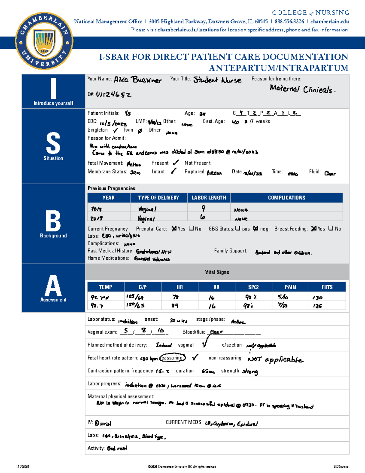 Antepartum Intrapartum I SBAR (2)wk5 - I-SBAR FOR DIRECT PATIENT CARE ...