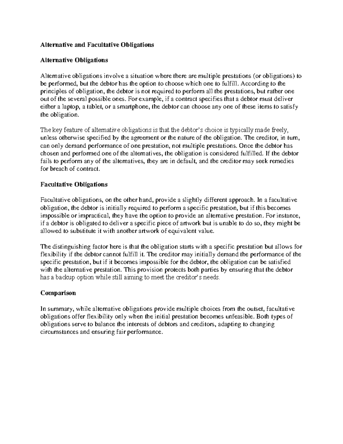 Alternative and Facultative Obligations - Alternative and Facultative ...