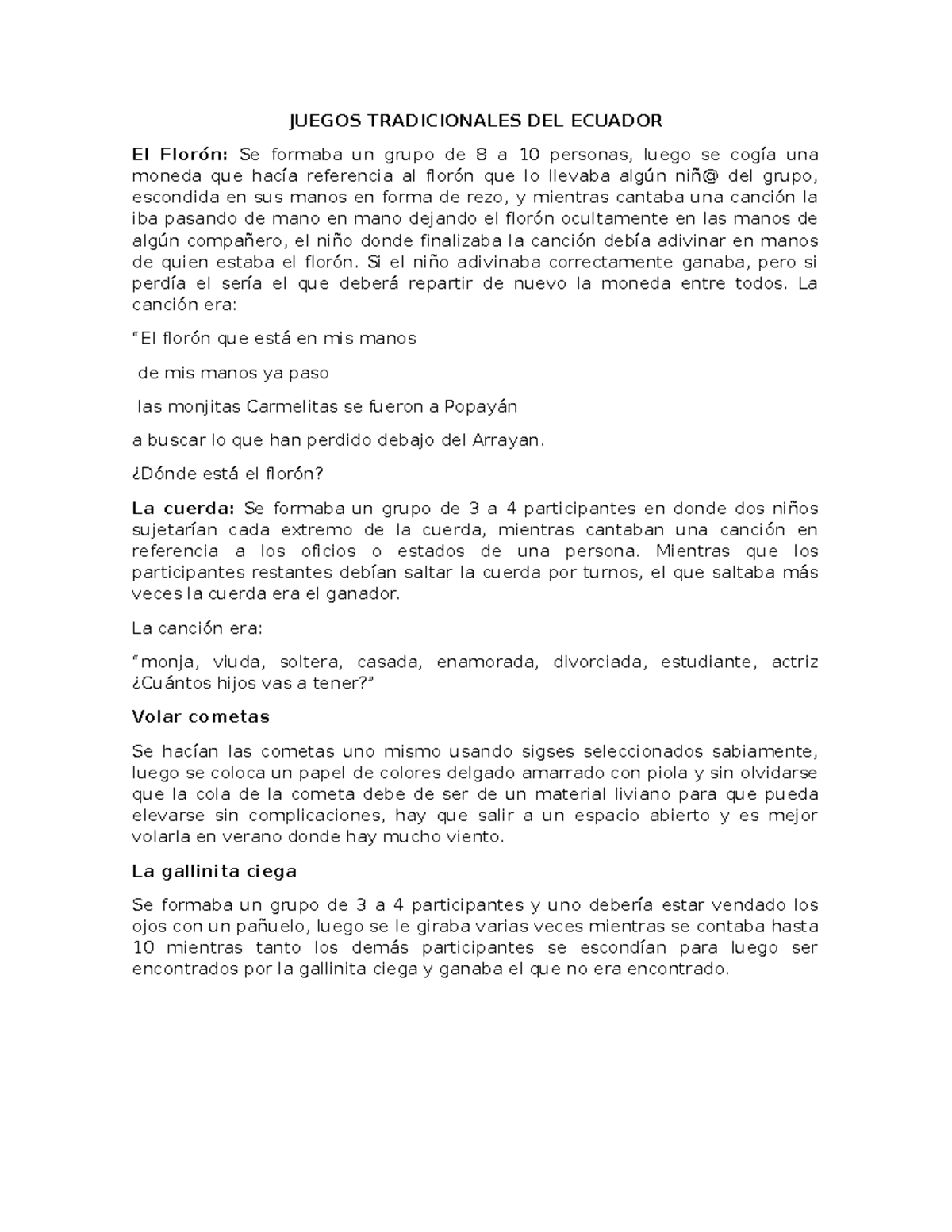 Juegos Tradicionales - JUEGOS TRADICIONALES DEL ECUADOR El Florón: Se ...
