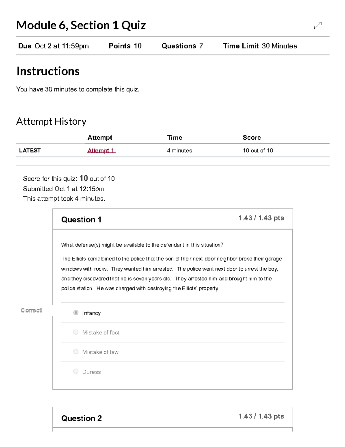 Module 6-1 Quiz - Module 6, Section 1 Quiz Due Oct 2 at 11:59pm Points ...