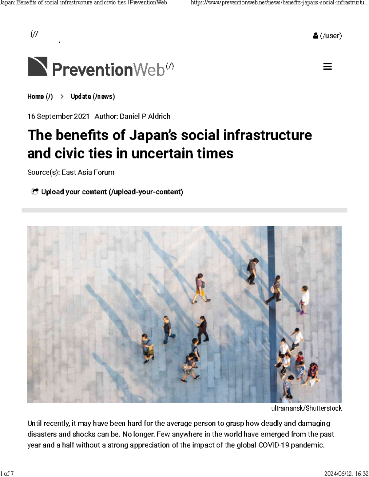 Japan Benefits of social infrastructure and civic ties Prevention Web ...