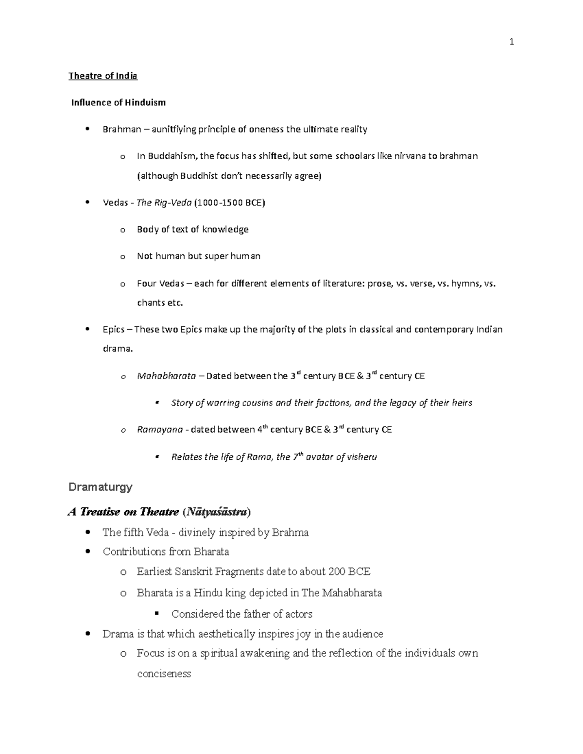 Topic 1 notes Theatre History - Theatre of India Influence of Hinduism ...