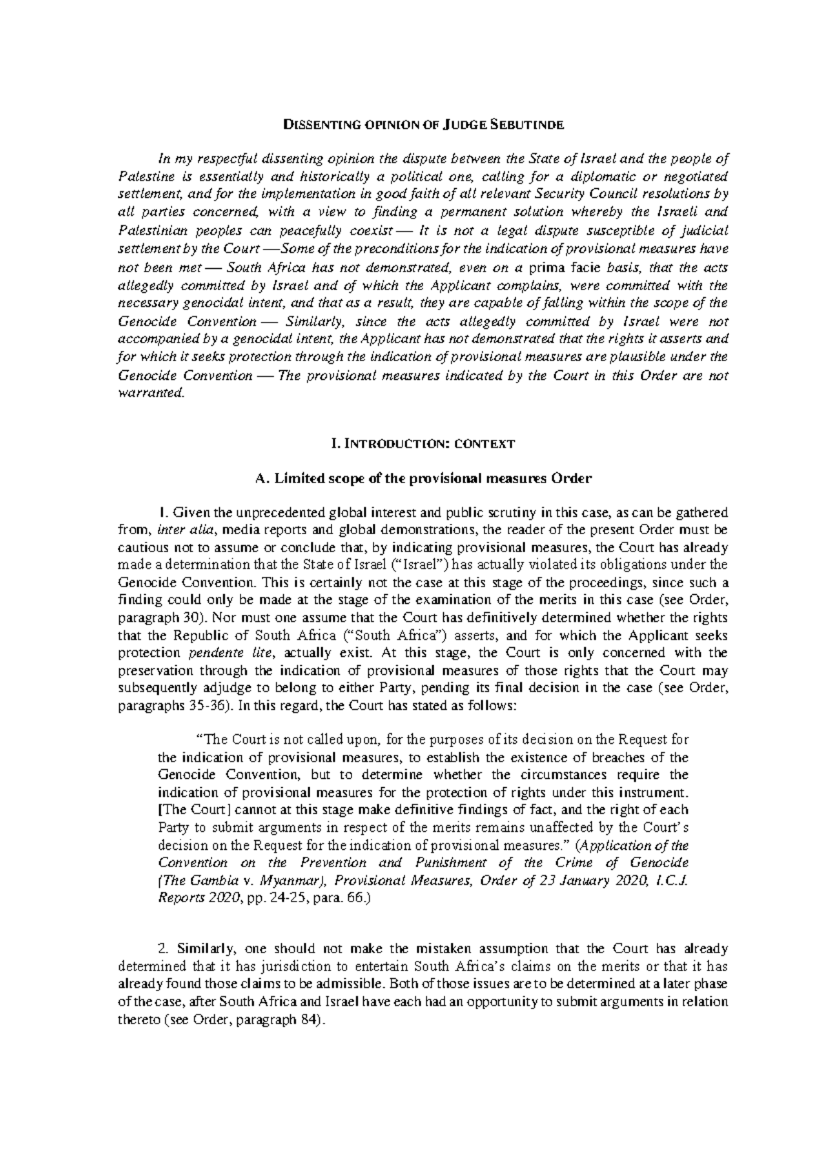 ICJ Judge Julia Sebitunde's judgment - DISSENTING OPINION OF JUDGE ...