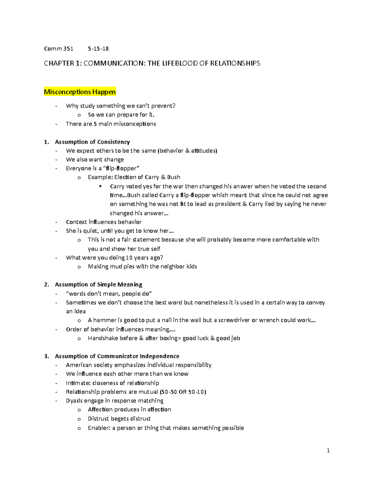 Chapter 1 - Lecture Notes - Comm 351 5-15- CHAPTER 1: COMMUNICATION ...