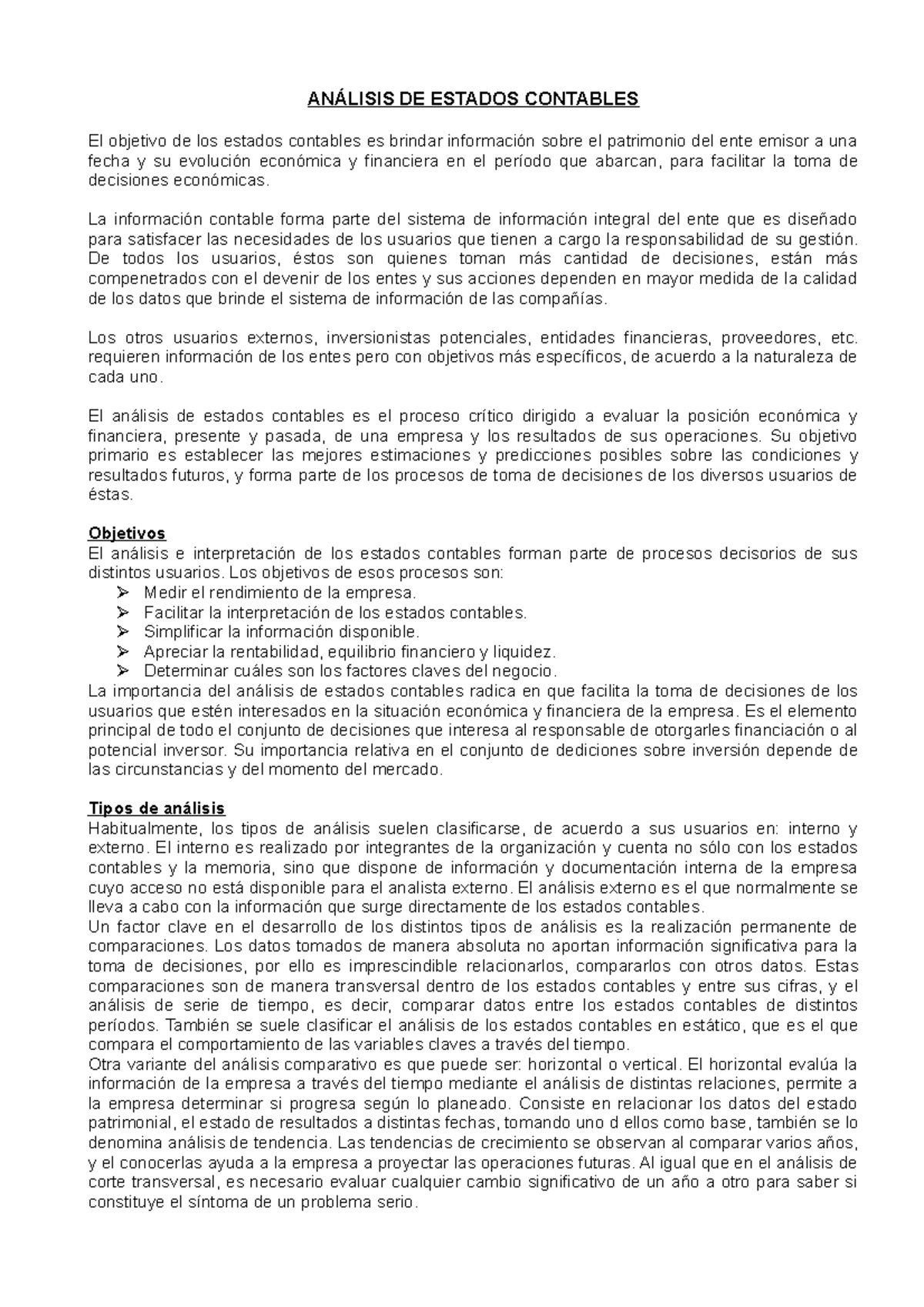 Análisis DE Estados Contables, ratios e interpretación - ANÁLISIS DE ESTADOS CONTABLES El ...