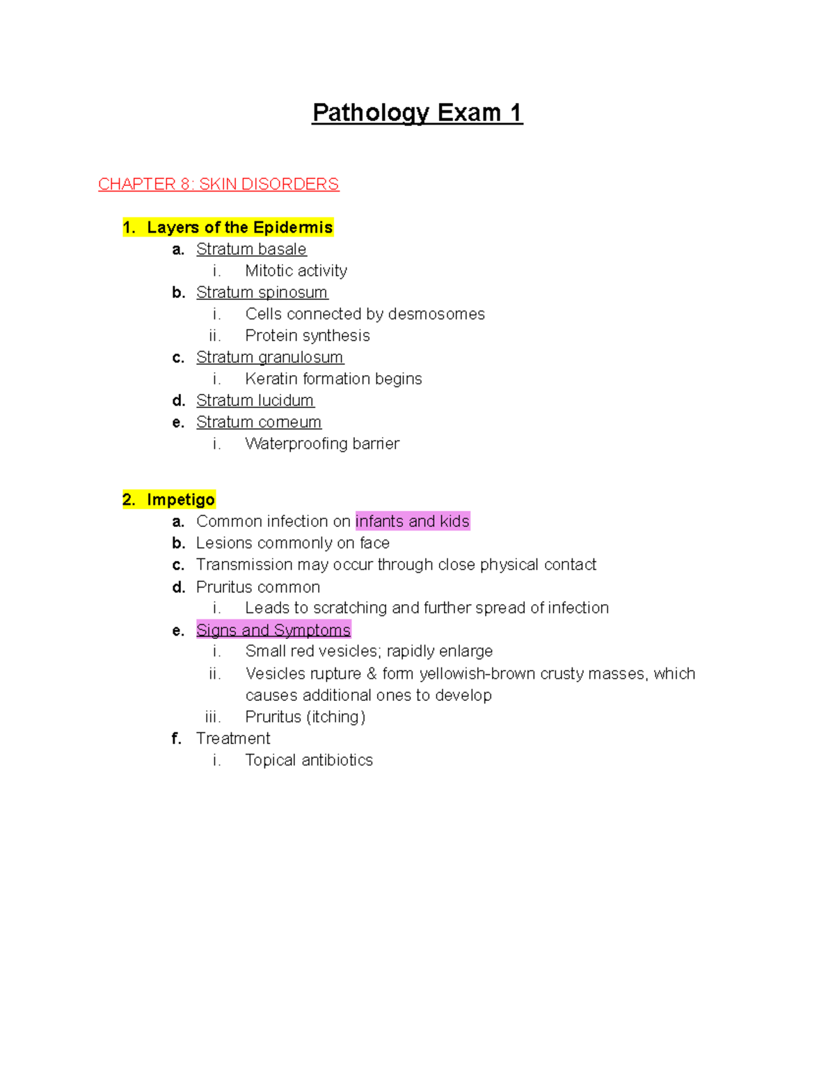 Pathology Exam 1 Review - Pathology Exam 1 CHAPTER 8: SKIN DISORDERS 1 ...