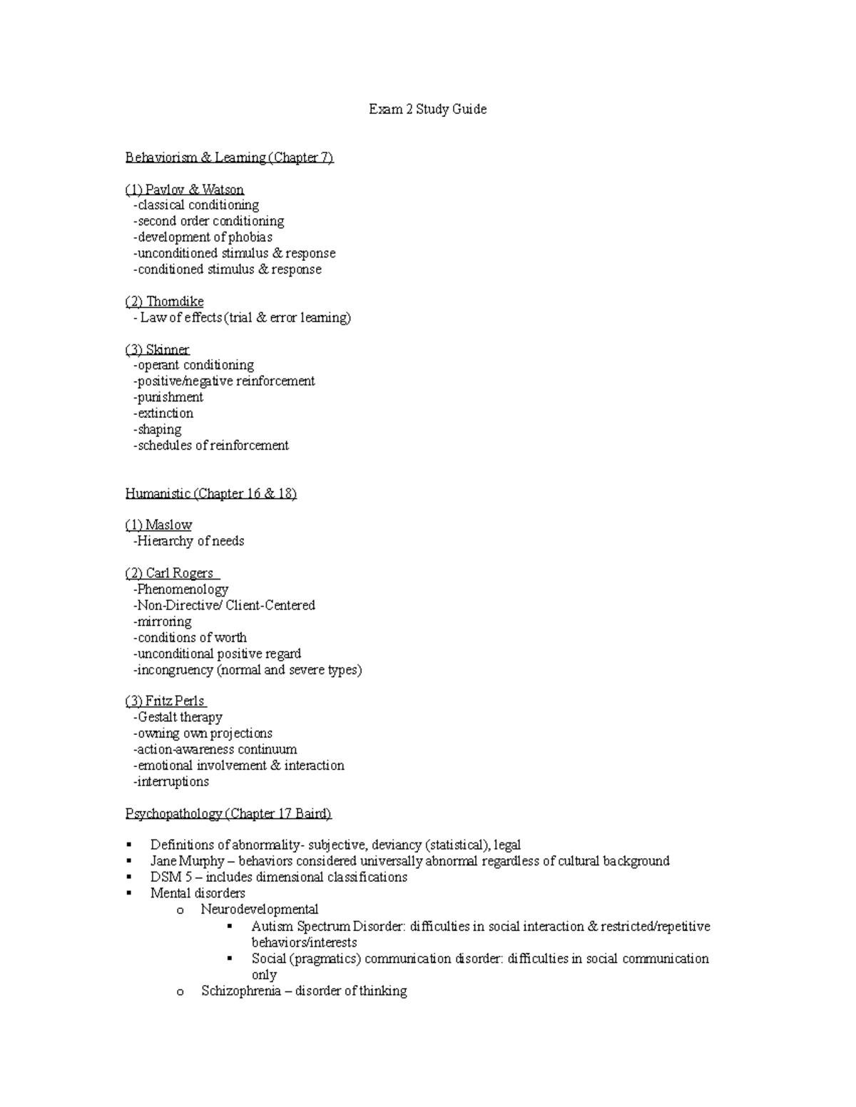PS 101 exam 2 study guide (Fall 2023) - Exam 2 Study Guide Behaviorism ...