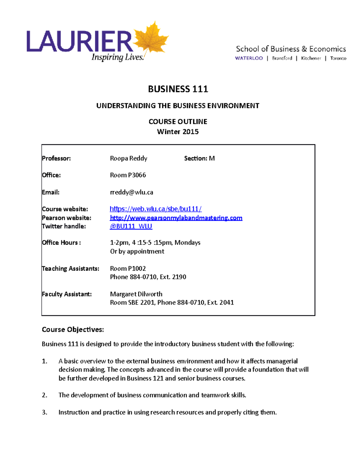 W15 BU 111 RR Outline to post - BUSINESS 111 UNDERSTANDING THE BUSINESS ...